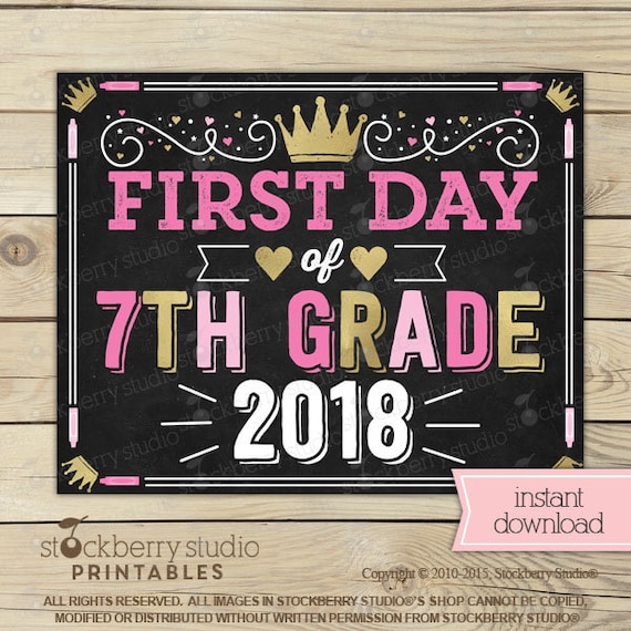 Items similar to Girl First Day of 7th Grade Sign - Princess First Day ...