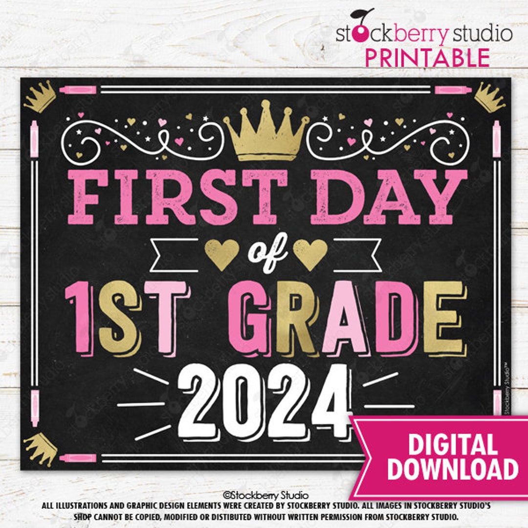 Girl First Day of 1st Grade Sign Princess First Day of School Sign ...