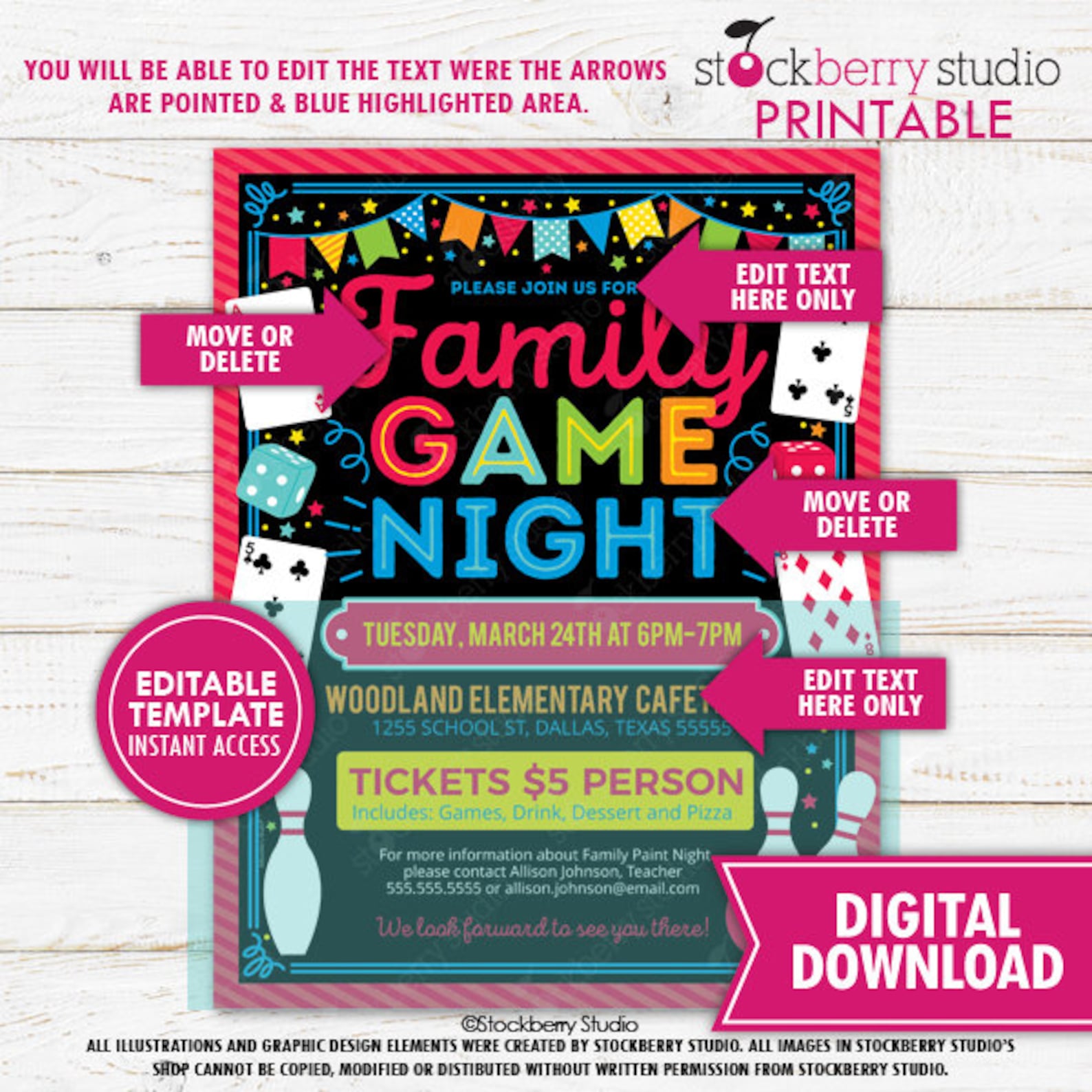Printable Family Game Night Flyer Festival Fundraiser PTA PTO School ...