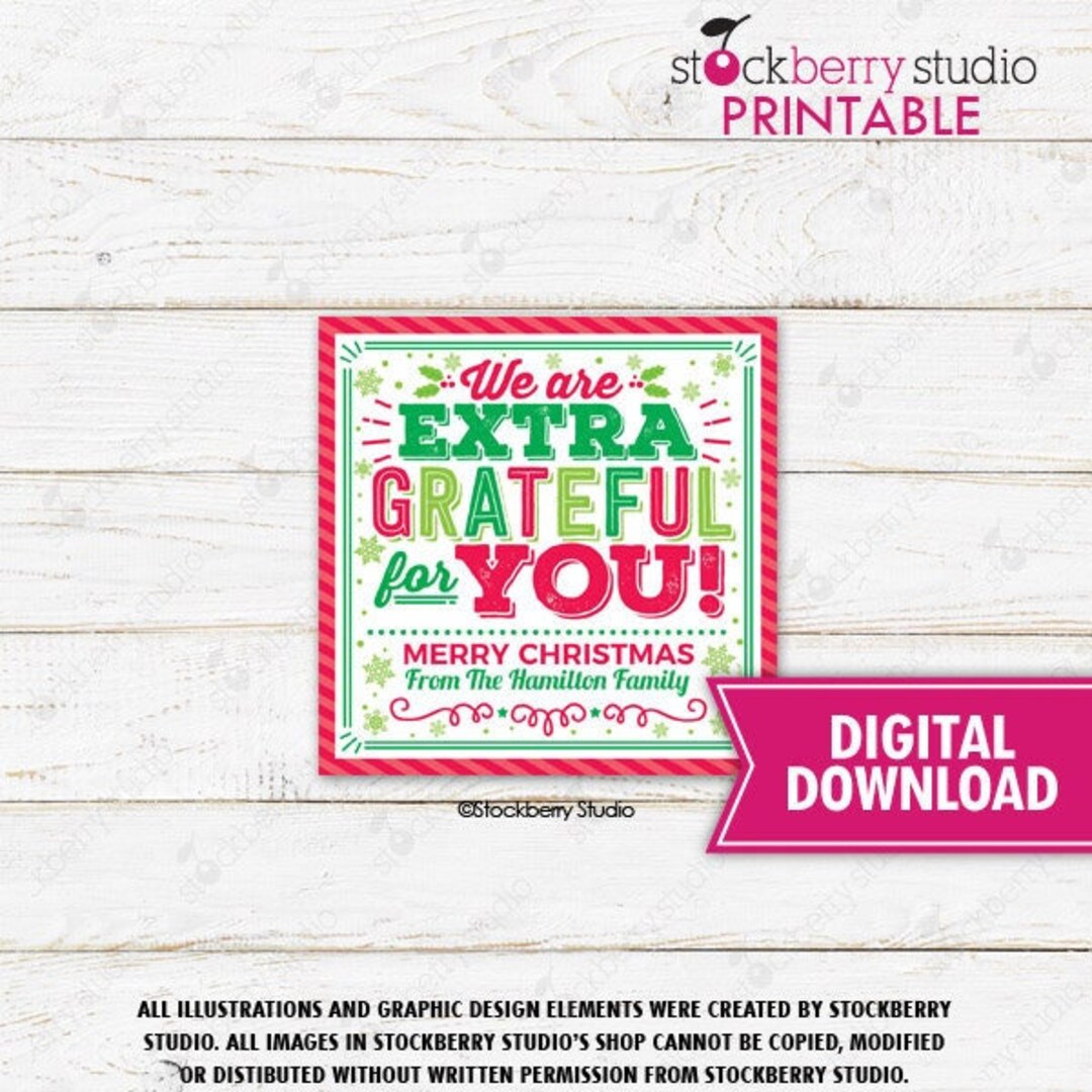 Christmas Gift Tag Printable Extra Grateful for You Holiday Volunteer ...