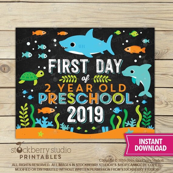 Shark First Day of 2 year old Preschool Sign Shark First Day | Etsy