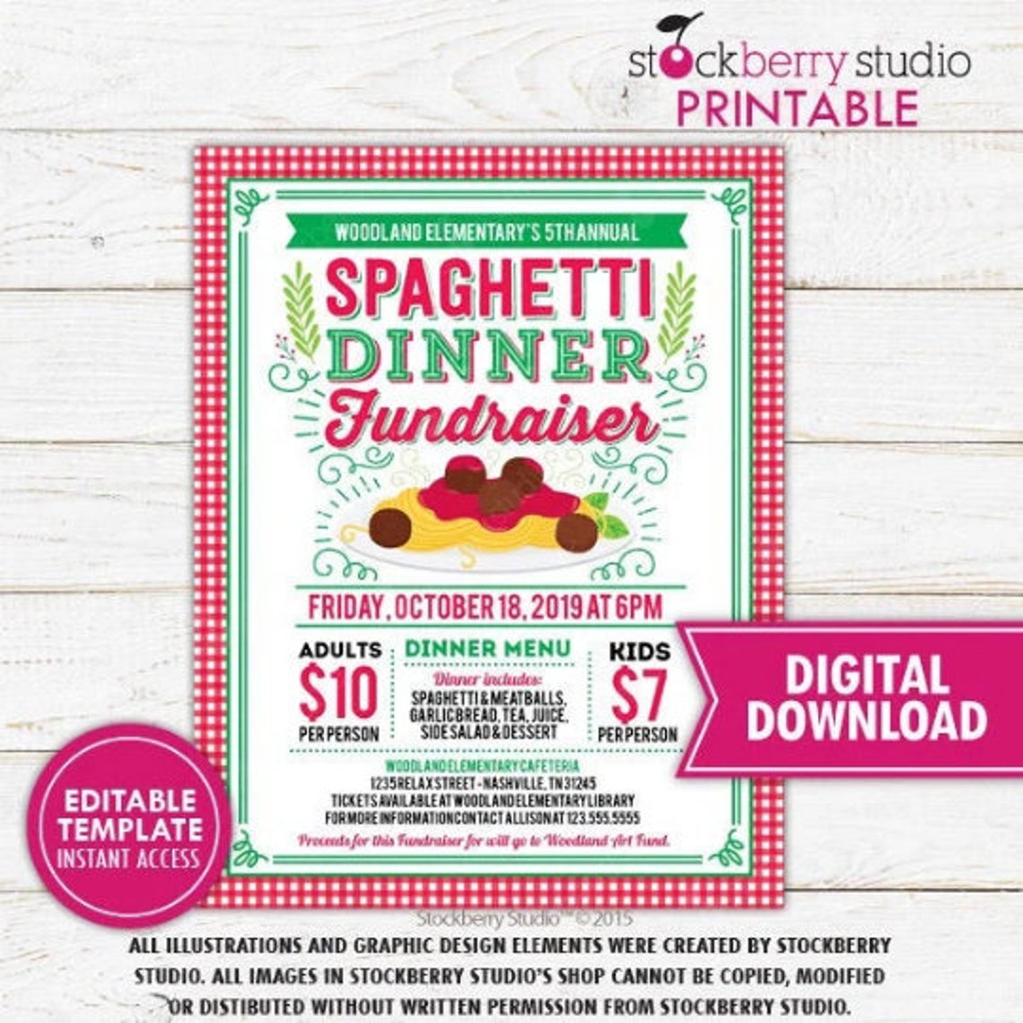 Pasta Fundraiser Dinner Flyer Printable Template Spaghetti Fundraiser ...
