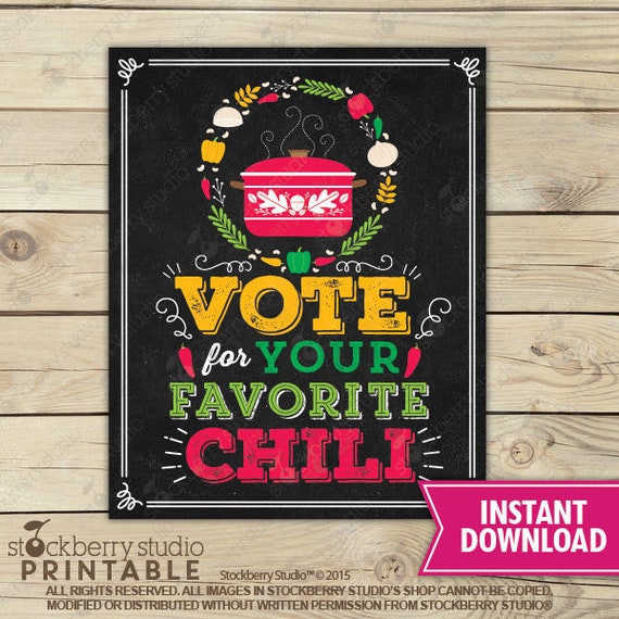 Chili Cookoff Voting Party Sign Printable - BBQ Picnic Decor - Chili ...