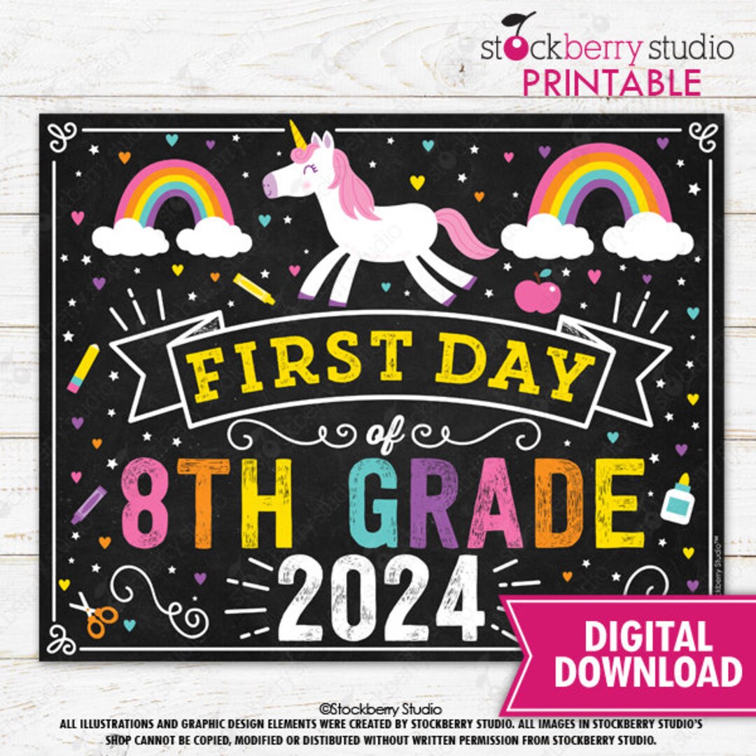 Unicorn First Day of 8th Grade Sign Girl First Day of School Sign ...