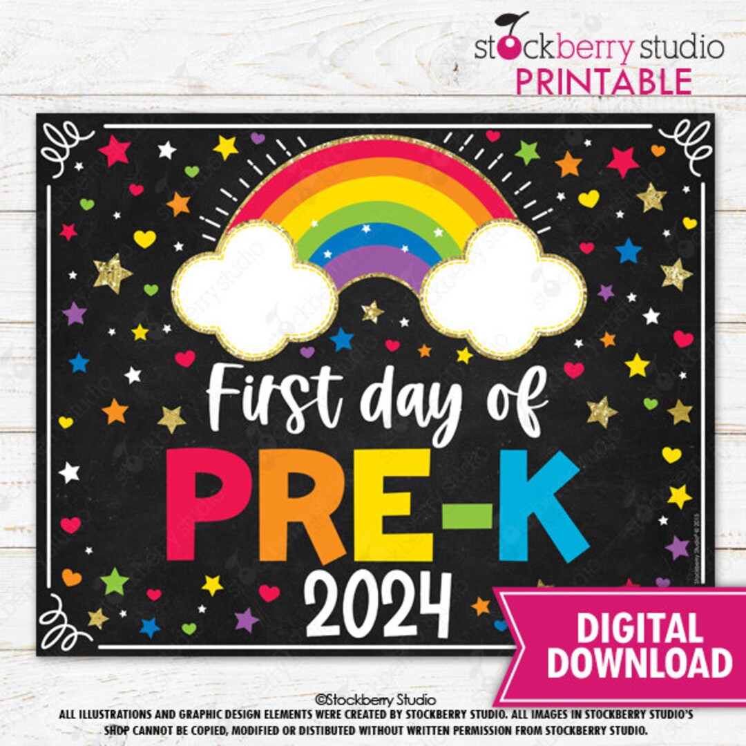Rainbow First Day of Pre-k Sign Girl First Day of Pre K Printable 1st ...