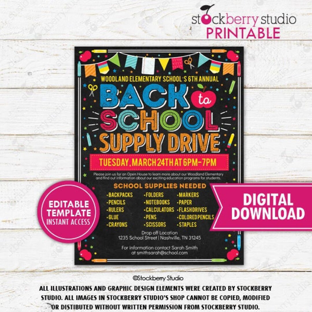 School Supply Drive Flyer Back to School Supply Drive PTO PTA School ...