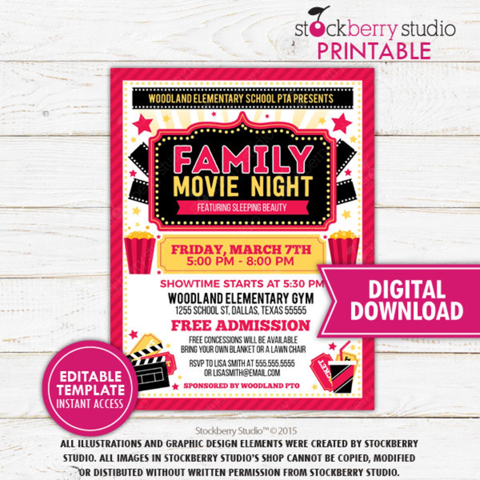Family Movie Night Flyer Church Movie Event School Fundraiser PTO PTA ...