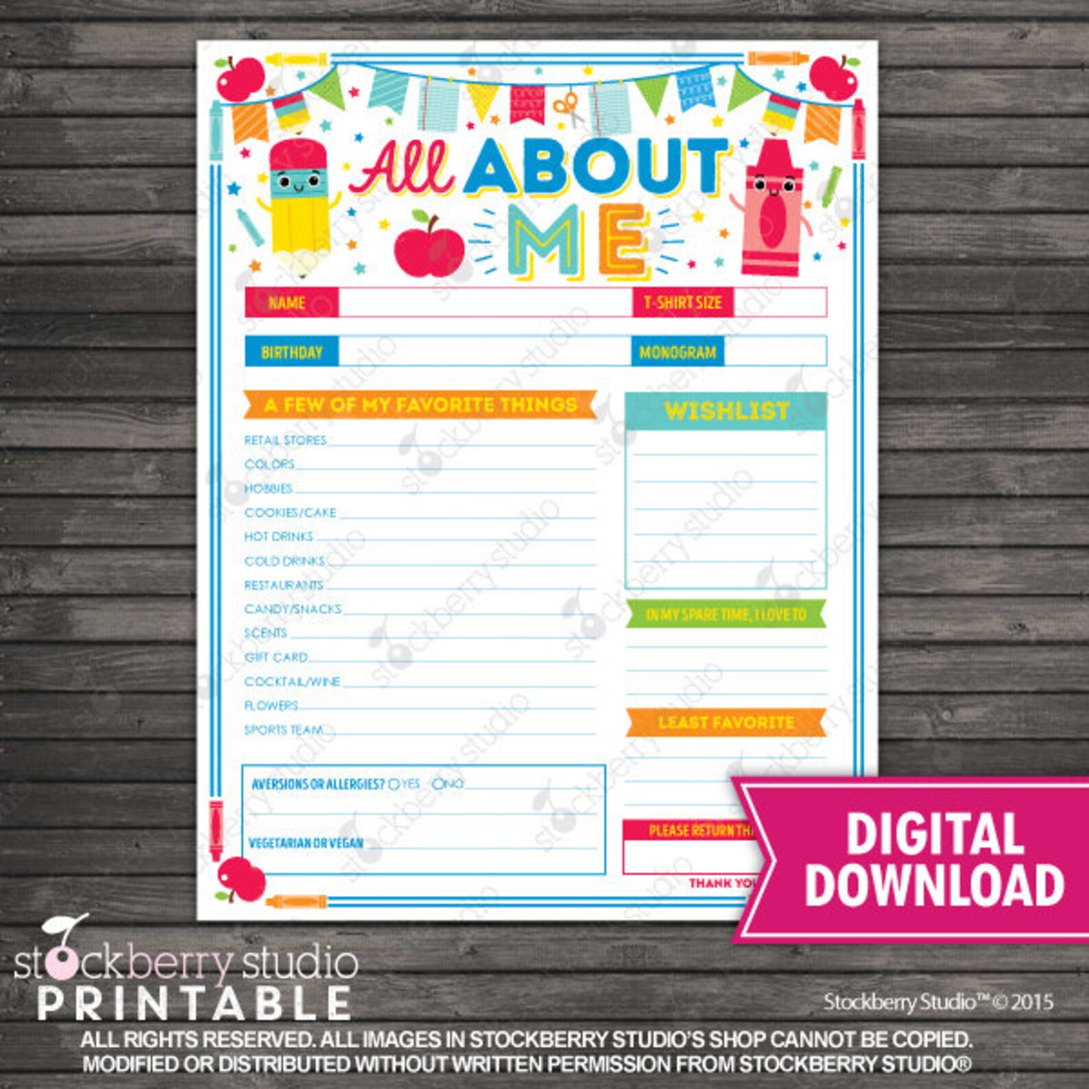 Teacher Survey Favorites List Questionnaire All About the - Etsy