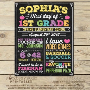 Girl First Day of School Chalkboard Sign Personalized 1st Day of School ...