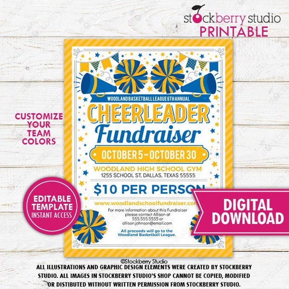 Cheerleader Fundraiser Flyer Printable Cheer Team Tournament School PTO ...