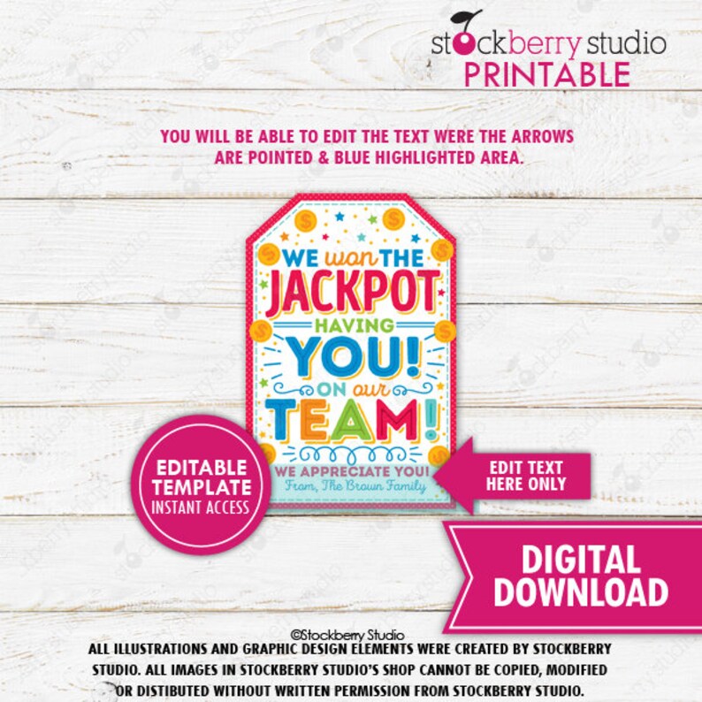 Lottery Gift Tag Printable We Won the Jackpot Lotto Tags Team - Etsy