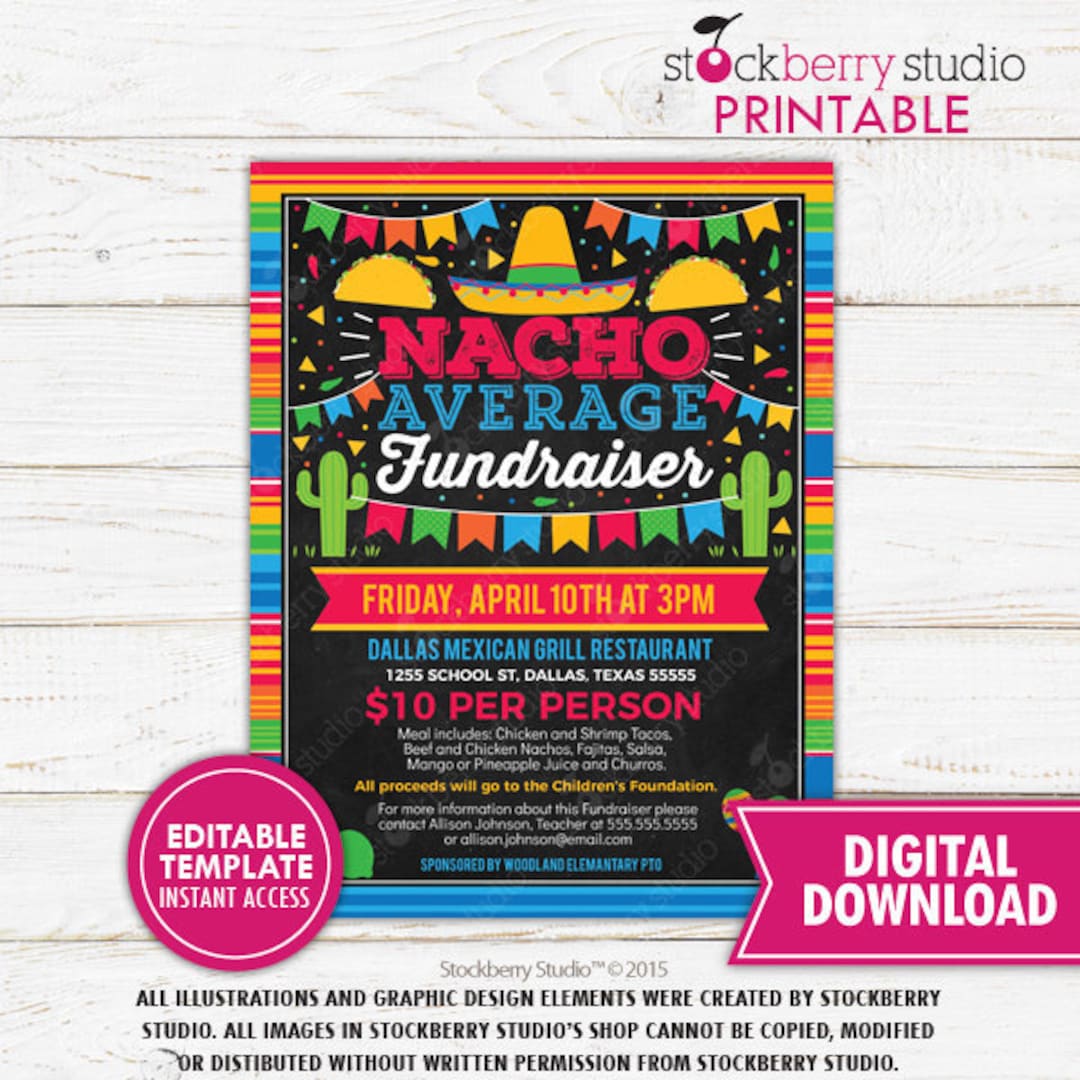 Nacho Average Fundraiser Flyer Taco Fiesta Charity Benefit Church ...