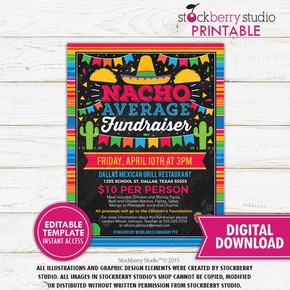 Nacho Average Fundraiser Flyer Taco Fiesta Charity Benefit Church ...