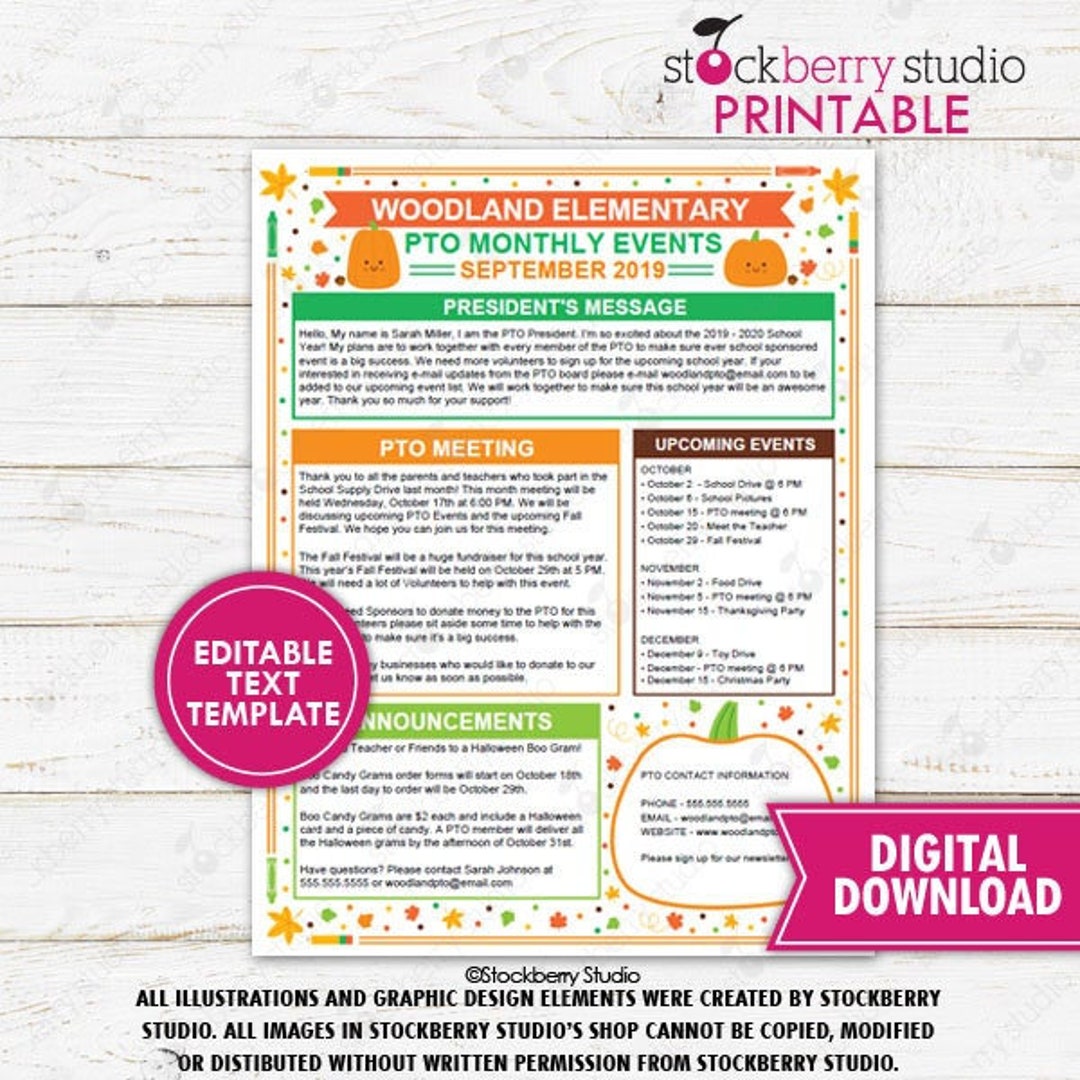 Fall Teacher Newsletter PTO PTA Newsletter Flyer Printable Editable ...