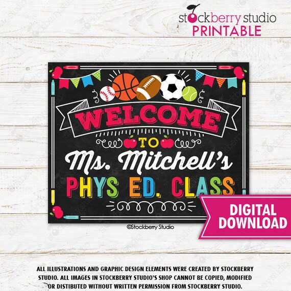 Physical Education Teacher Class Door Sign PE Teacher Welcome Coach ...