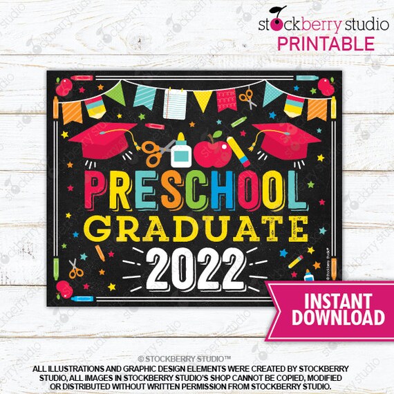 Preschool Graduation Sign Printable Last Day of Preschool Sign | Etsy