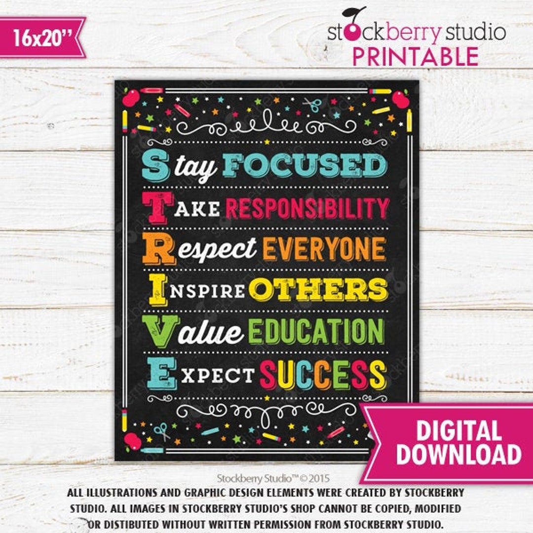 Strive Classroom Wall Art Positive Classroom Posters Growth Mindset ...