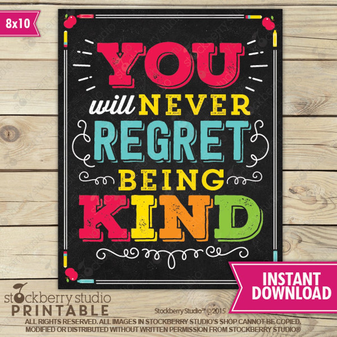 Never Regret Being Kind Poster Classroom Kindness Motivational | Etsy