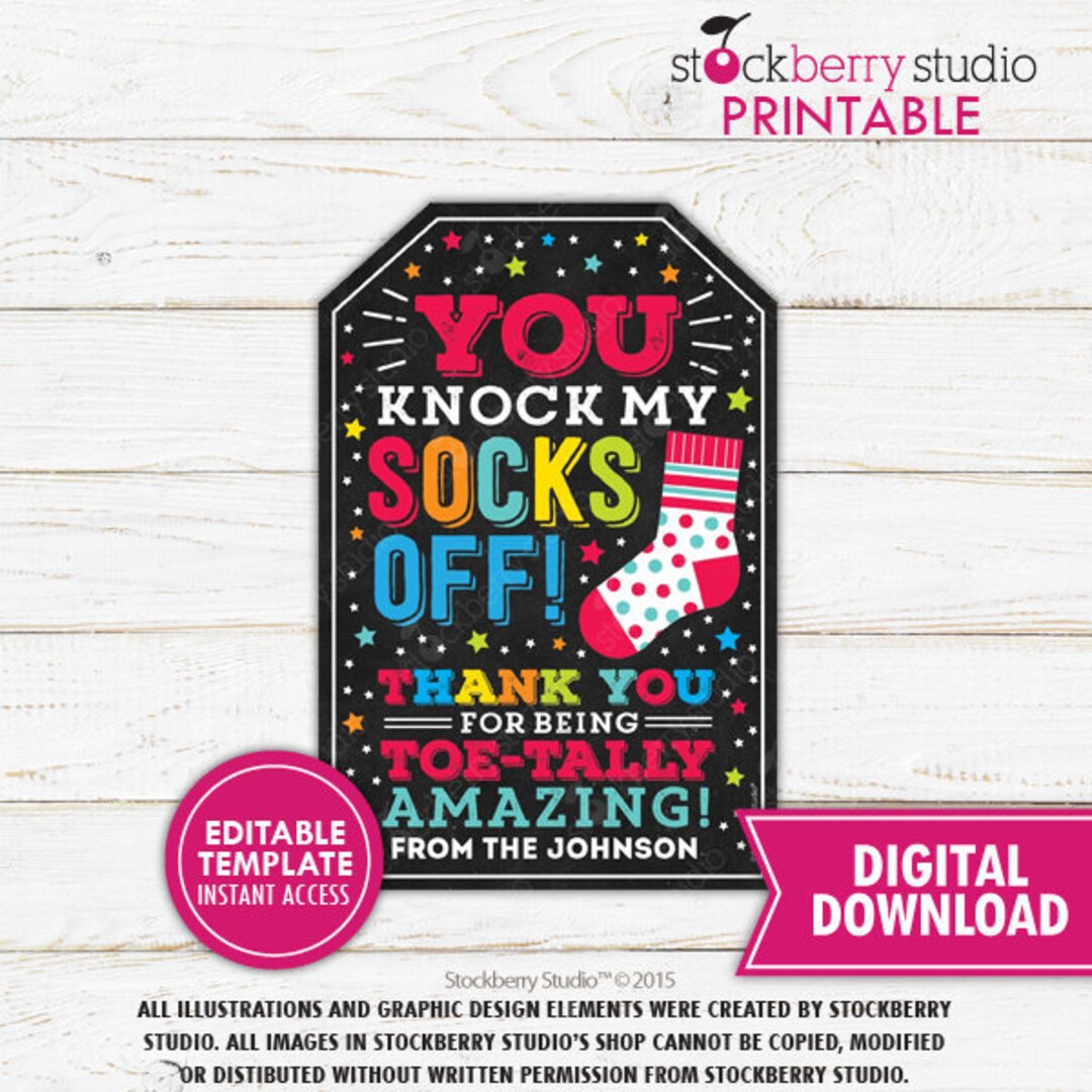 Socks Thank You Tags Printable Teacher Appreciation Staff Volunteer ...