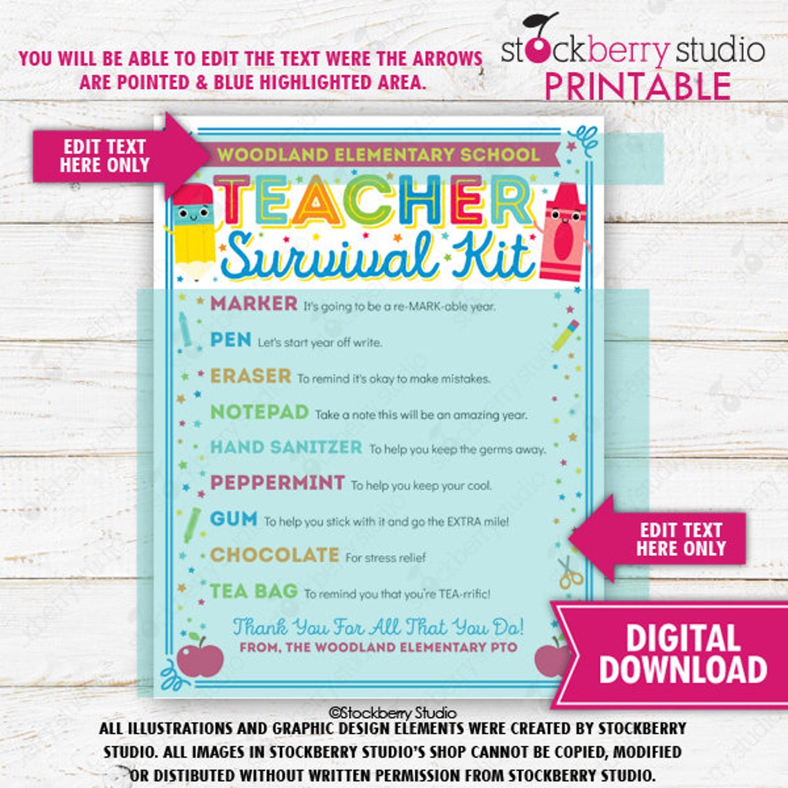 Teacher Survival Kit Printable Back to School Gift PTO PTA - Etsy