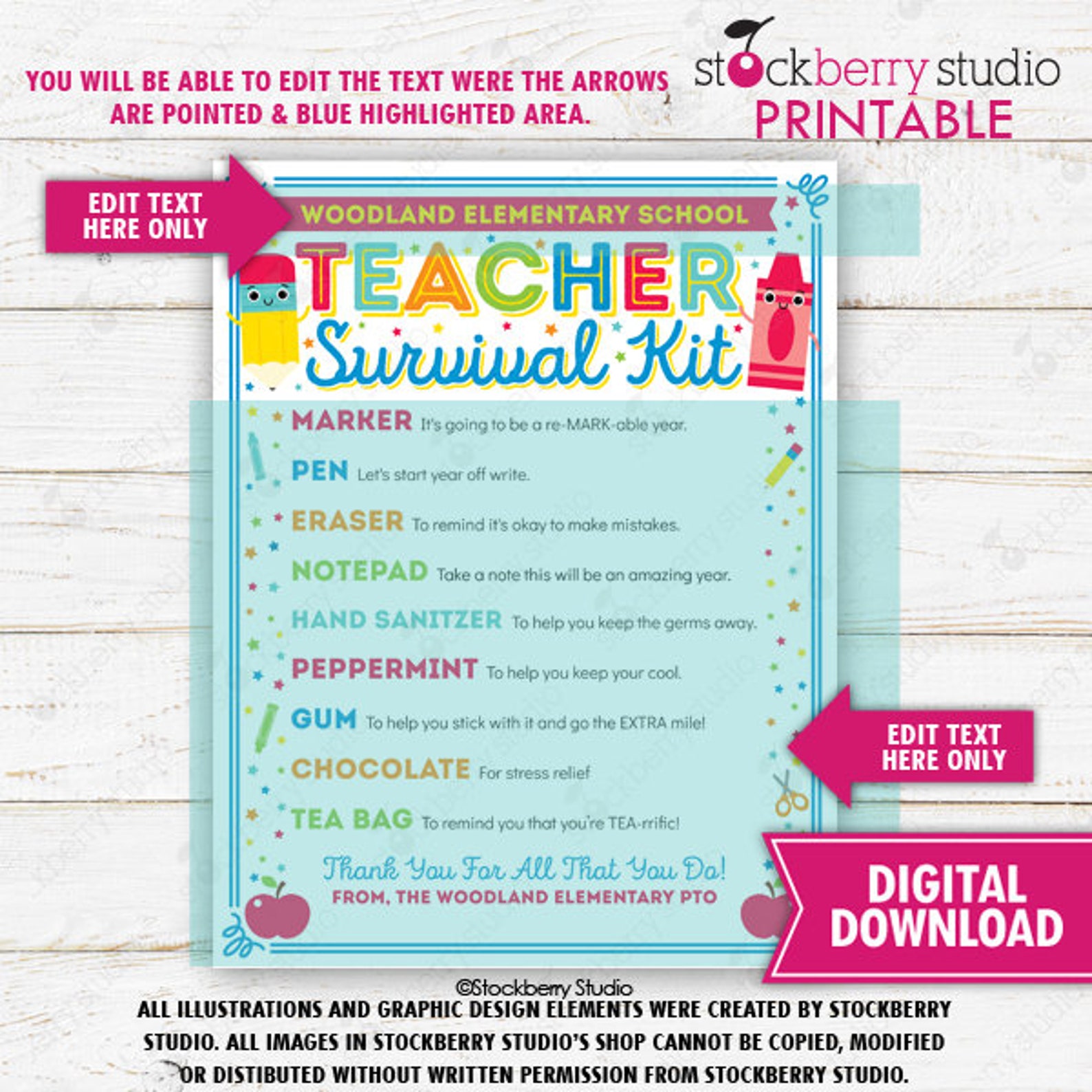 Teacher Survival Kit Printable Back to School Gift PTO PTA - Etsy