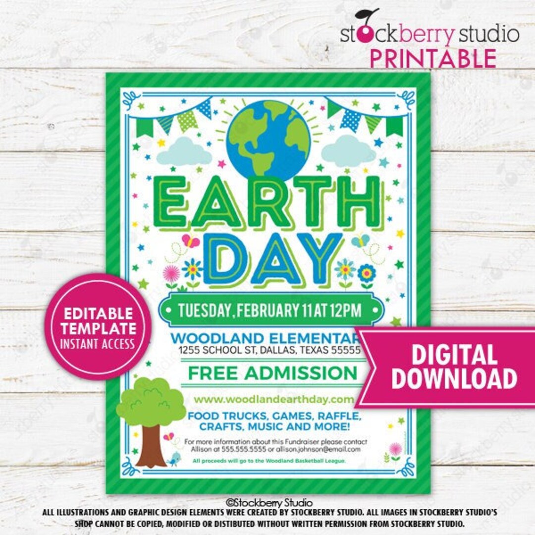 Earth Day Flyer Printable Green Fair School Fundraiser Save the Planet ...