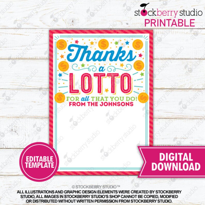 Lottery Ticket Holder Printable Thanks A Lotto for All That | Etsy