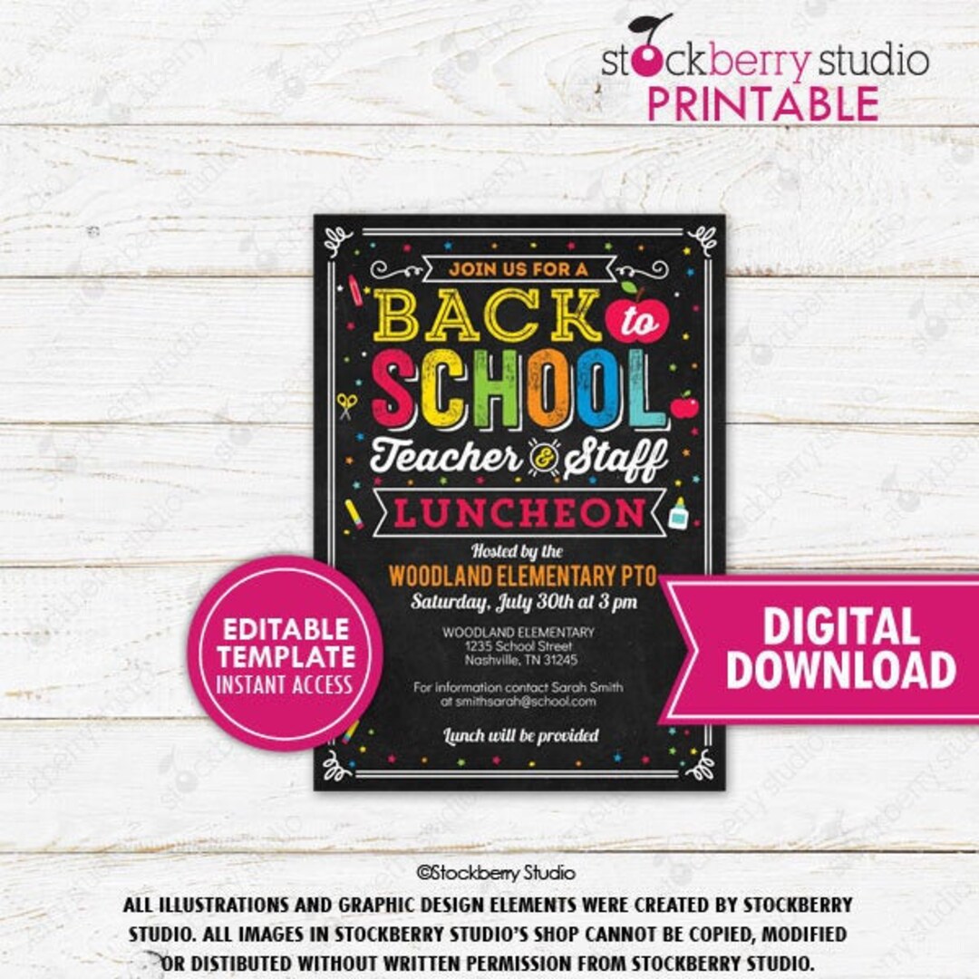 Back to School Teacher Staff Luncheon Flyer PTO PTA School Fundraiser ...