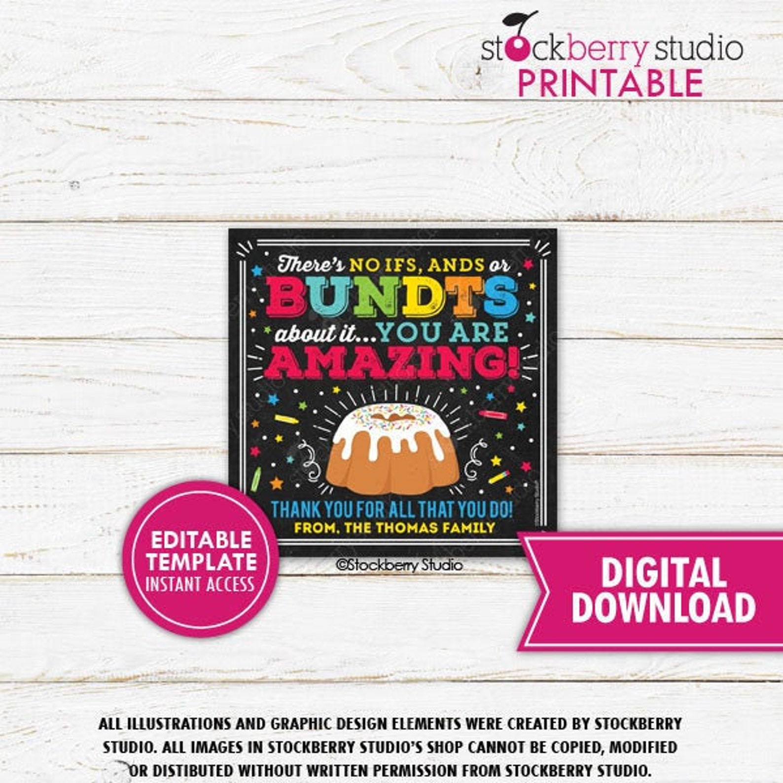 Bundt Cake Tag Printable Teacher Appreciation Bundt Cake Gift - Etsy