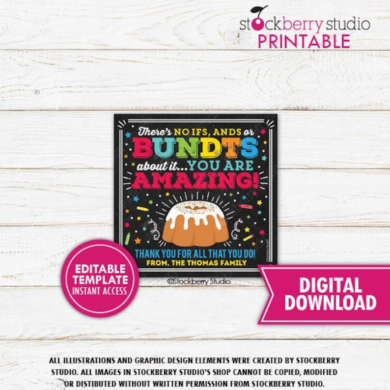 Bundt Cake Tag Printable Teacher Appreciation Bundt Cake Gift - Etsy