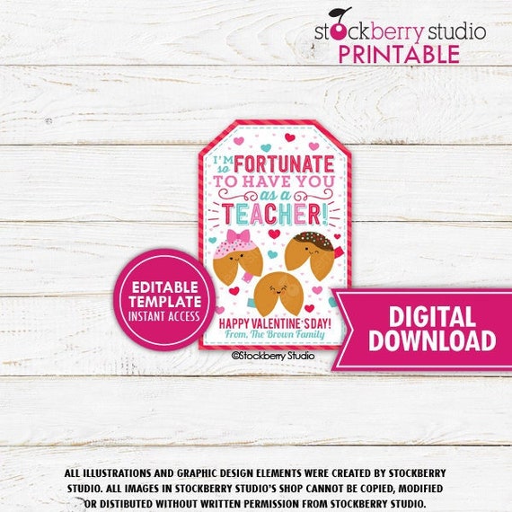 Valentine's Day Fortune Cookie Gift Tags Valentine Cookie Treat Tag ...