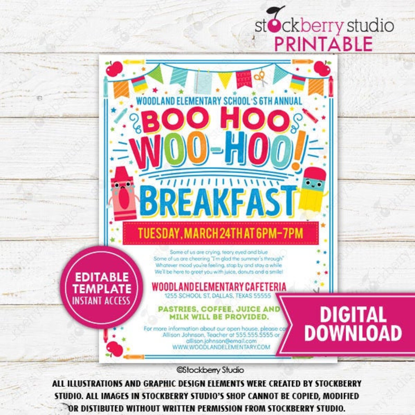 Boo Hoo Woo Hoo Back to School Breakfast Social Flyer Invite PTO PTA ...
