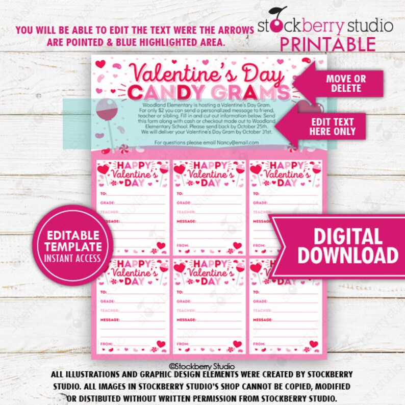 Valentine's Day Candy Gram Flyer Printable Editable Church PTO PTA ...