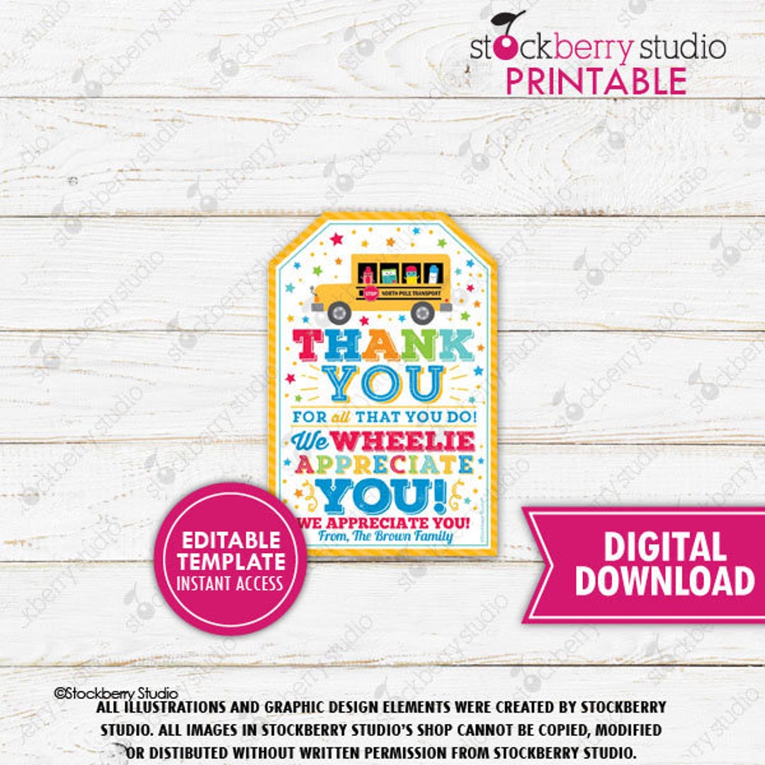 Bus Driver Appreciation Gift Tag School Bus Driver Appreciation Gift ...