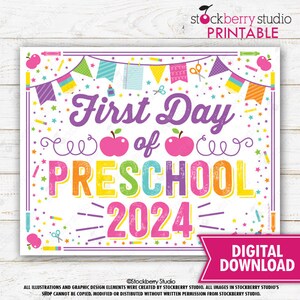 Girl First Day of Preschool Sign Printable Back to School Poster 1st ...