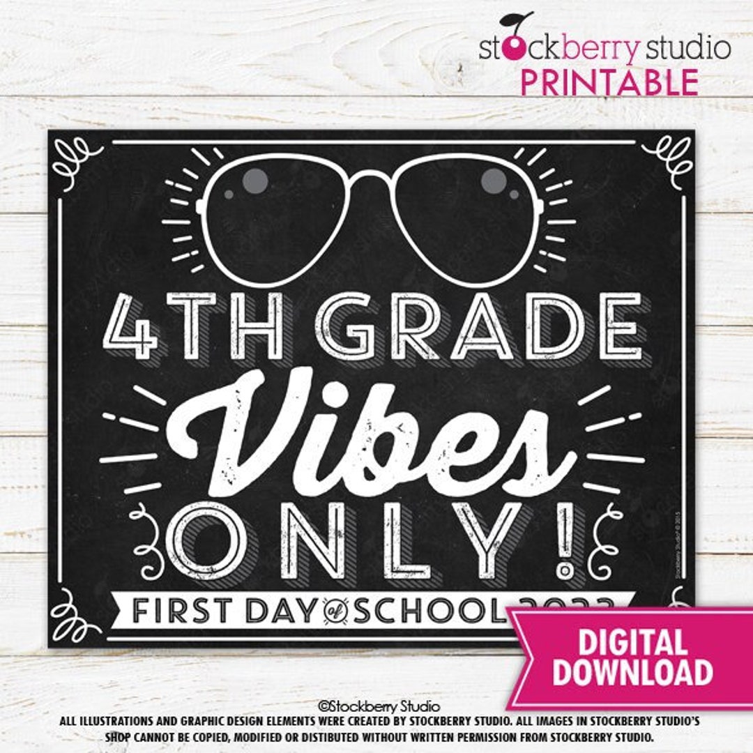 First Day of 4th Grade Sign Printable 4th Grade Vibes Only - Etsy