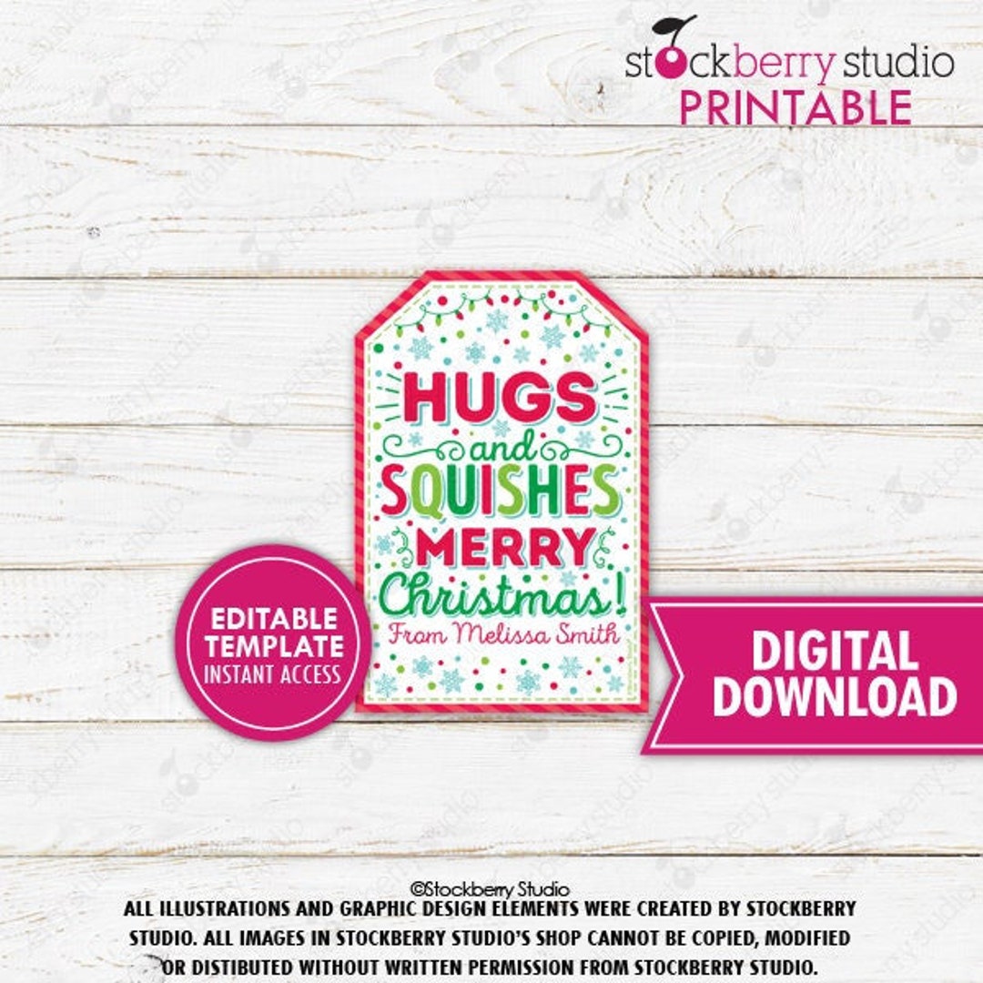 Christmas Squishies Gift Tag Printable Hugs and Squishes Holiday ...