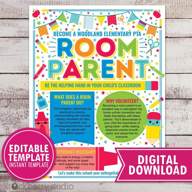 Room Parent Flyer Editable Template Printable PTO PTA Volunteer ...