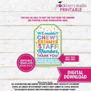 Gum Gift Tag Staff Appreciation Chews a Better Staff Member Thank You ...