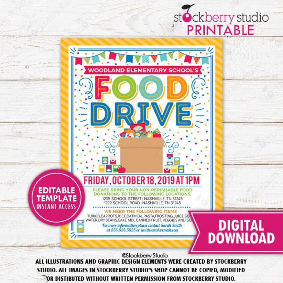 Food Drive Flyer Printable Donation Fundraiser PTO PTA School - Etsy