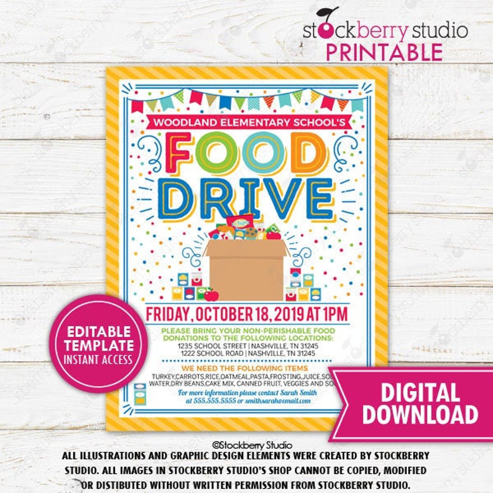 Food Drive Flyer Printable Donation Fundraiser PTO PTA School - Etsy