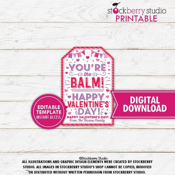 Valentine You're The Balm Gift Tag Lip Balm Valentines Printable ...