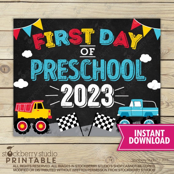 Monster Truck First Day of Preschool Sign Instant Download - First Day ...