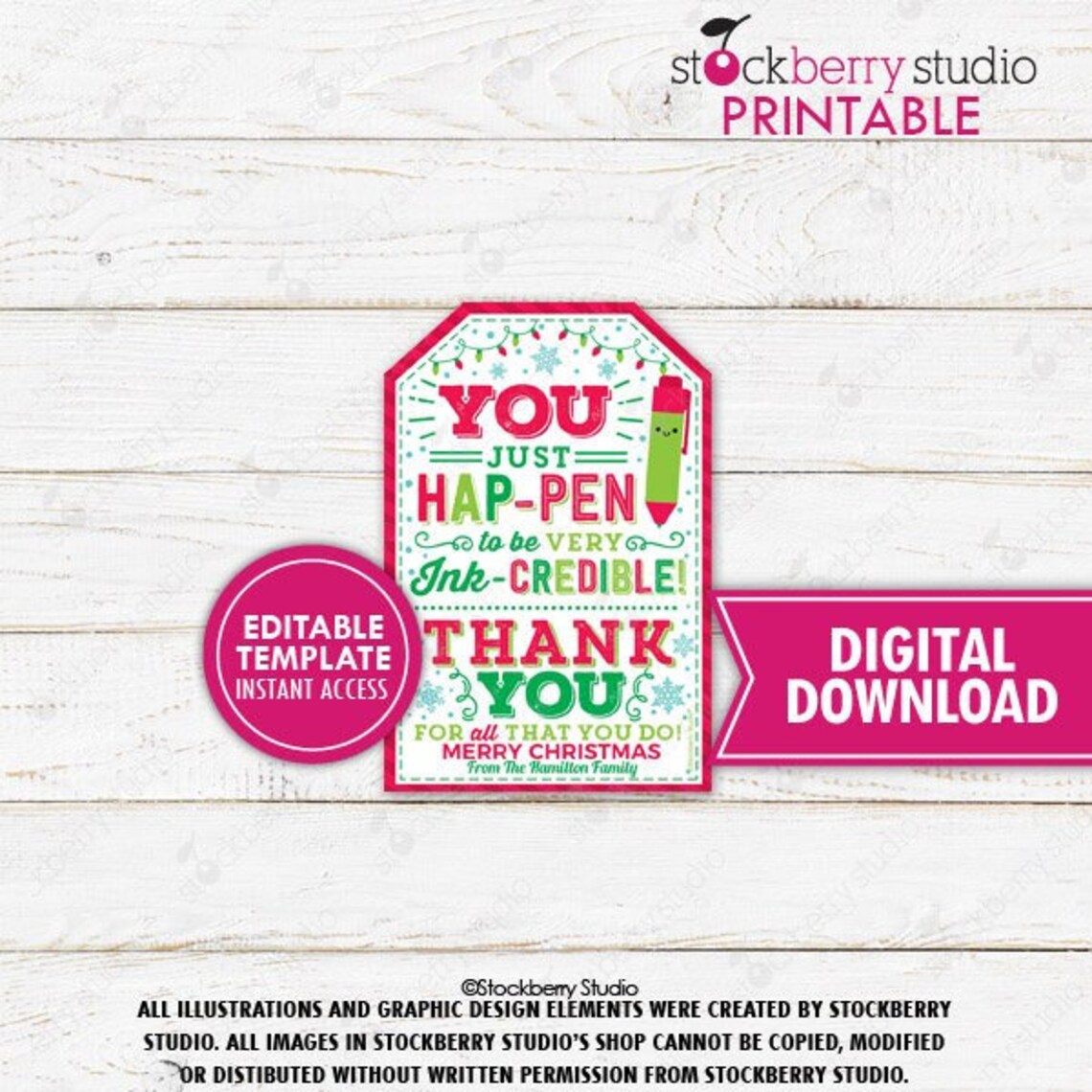 Christmas Pen Gift Tag Ink Pen Label School PTO PTA Teacher ...