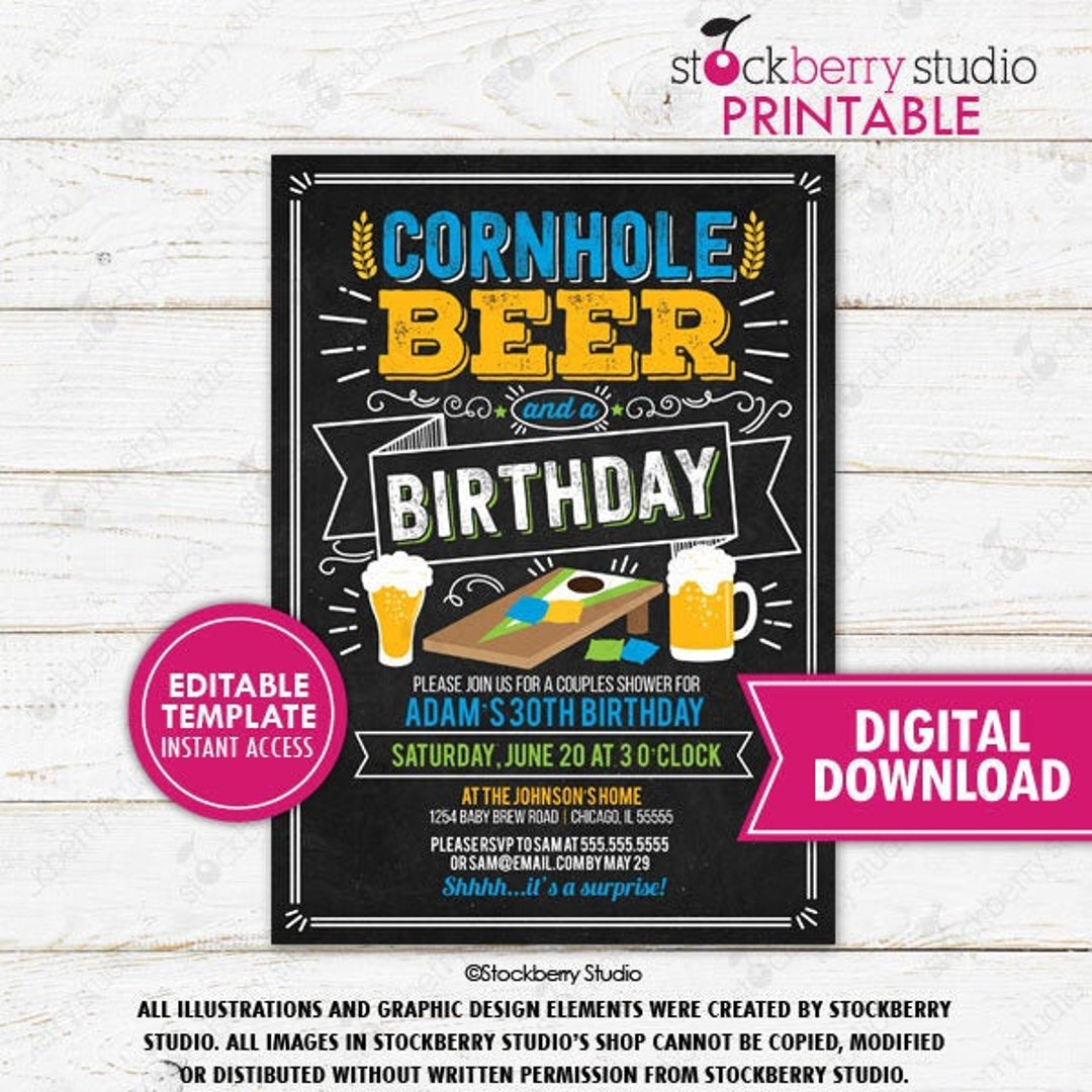 Cornhole Birthday Invitation Printable Surprise Adult Party Invite Bags ...