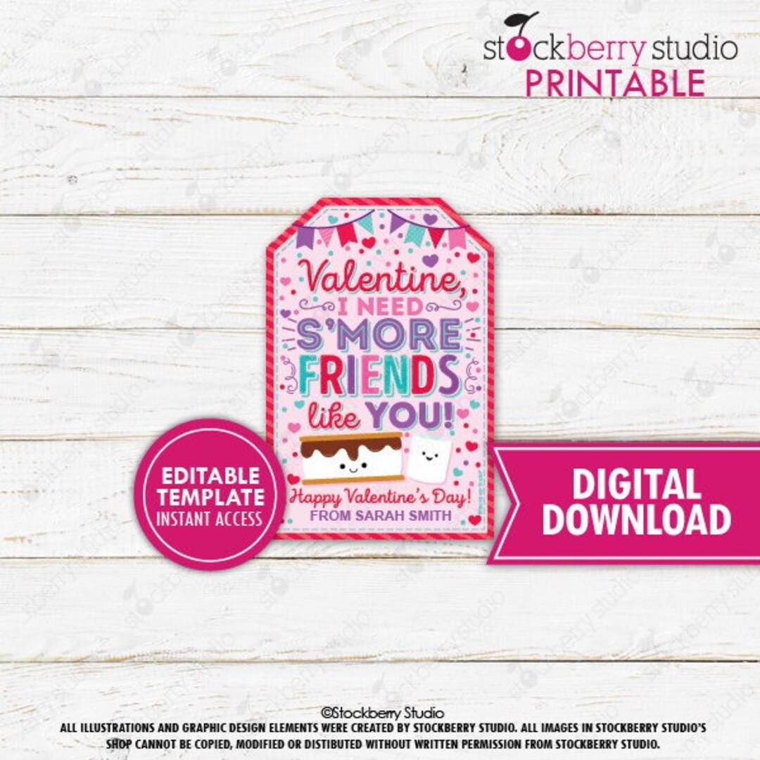 S'mores Valentine Gift Tag Printable Valentine's Day I Need S'more ...