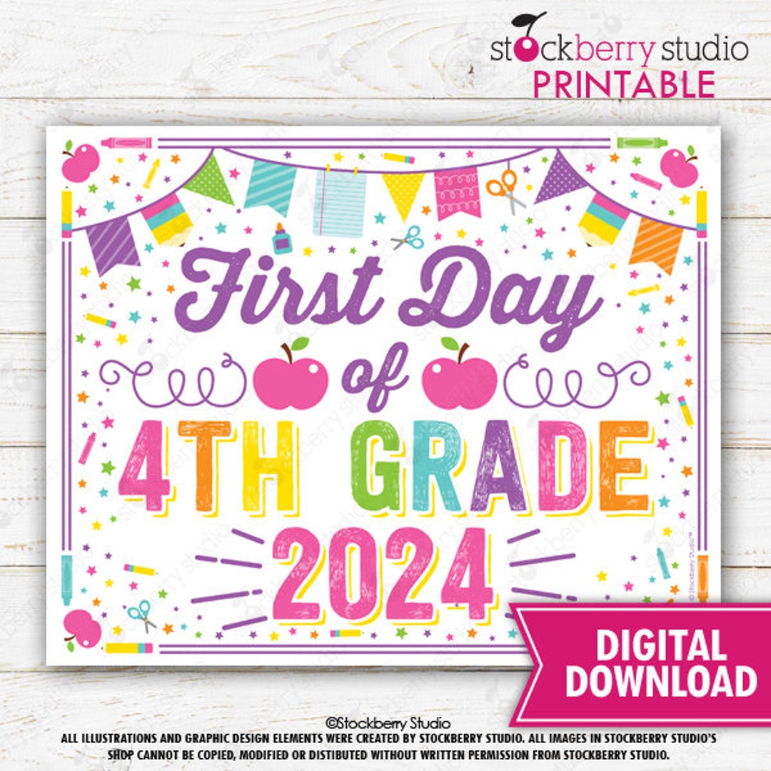 Girl First Day of 4th Grade Sign Back to School Poster 1st Day of ...