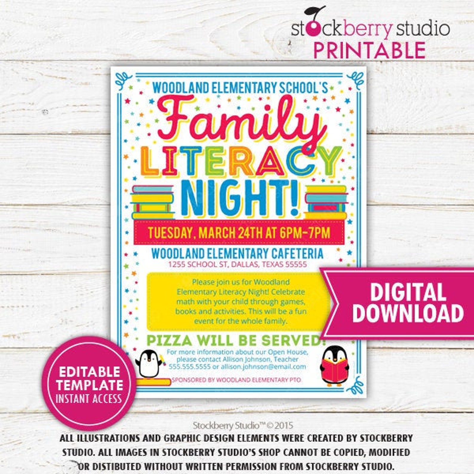 Family Literacy Night Flyer Book Sale PTA School Fundraiser - Etsy