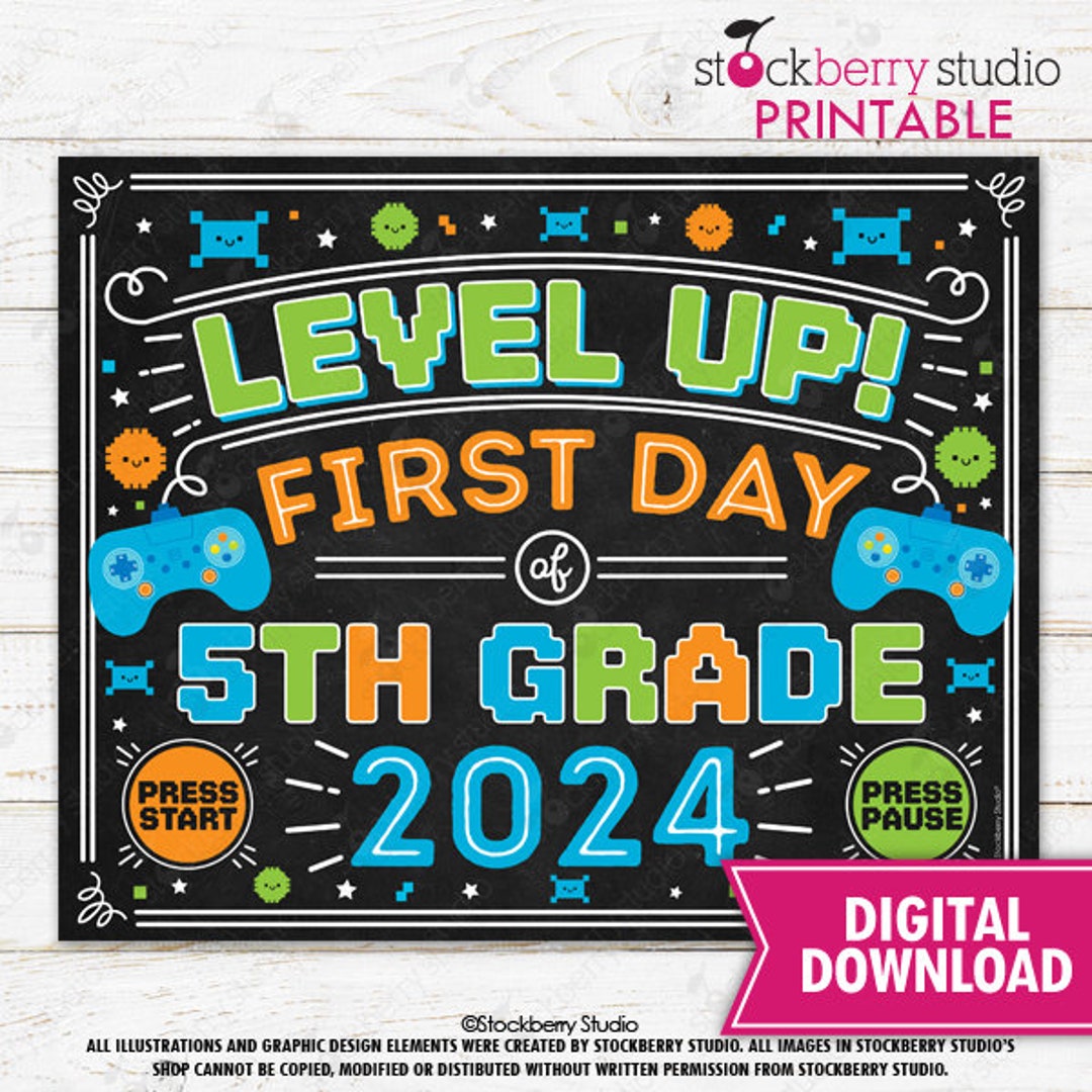 Video Game First Day of 5th Grade Sign Gamer First Day of Fifth Grade ...