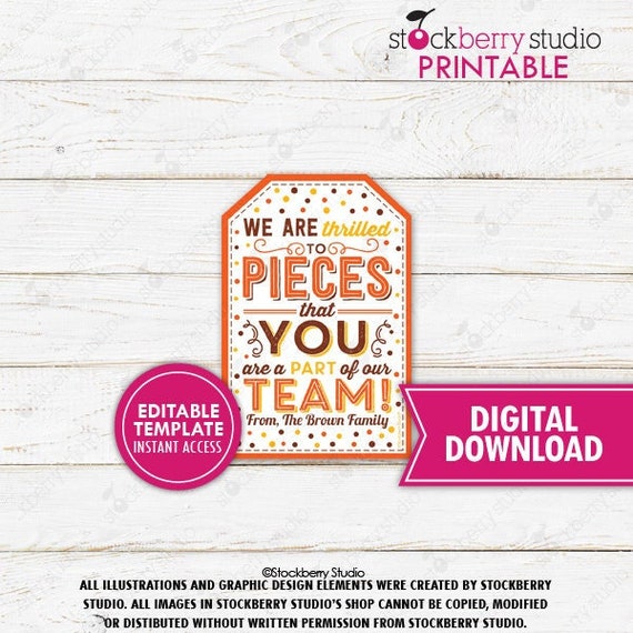 Team Gift Tag Printable Thrilled to Pieces Thank You Tags Editable ...